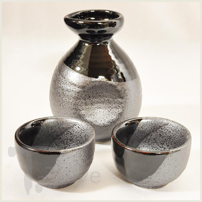 Metallic Rust and Black Sake Set