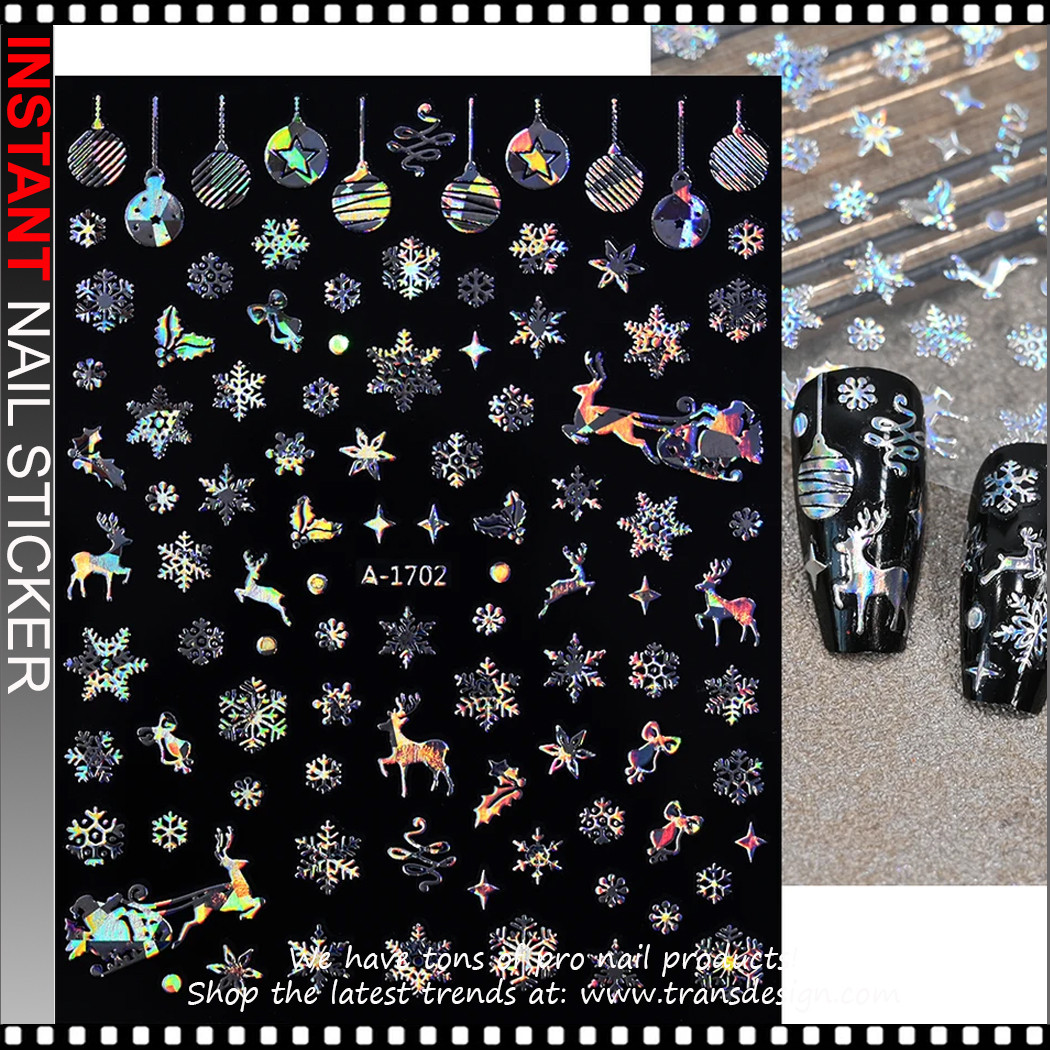 NAIL STICKER Holographic Snowflakes & Reindeer #A-1702 - TDI, Inc