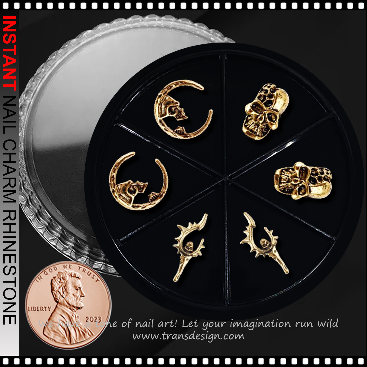 NAIL CHARM ALLOY Gold Crescent Moons, Skulls with Bows, Curved Dagger ...