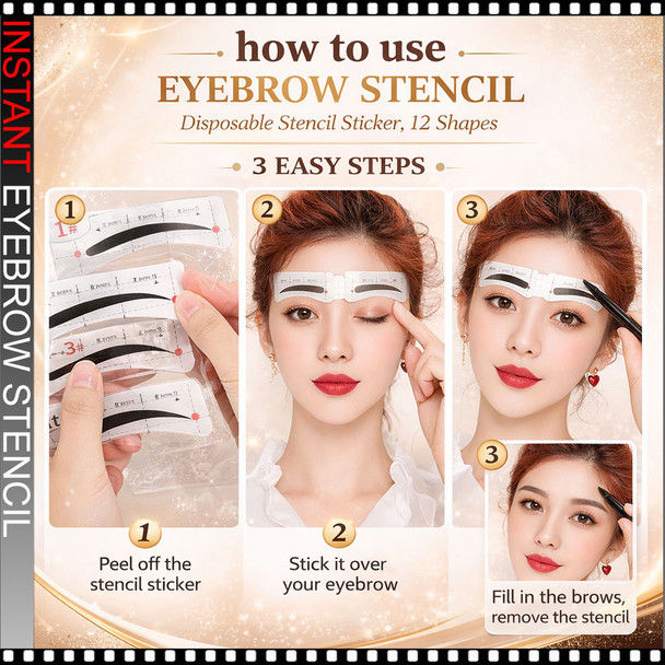 EYEBROW STENCIL Disposable Stencil Sticker, 12 Shapes, 100/Pack - TDI, Inc