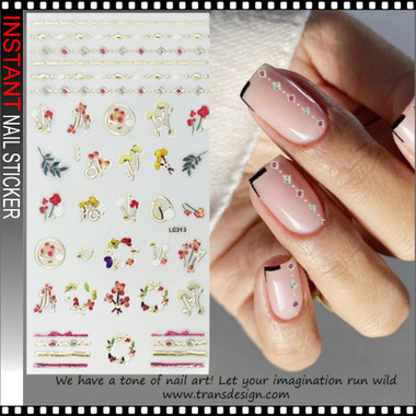 NAIL STICKER 3D Abstraction, Wreath & Flowers, & Decorative Borders # ...