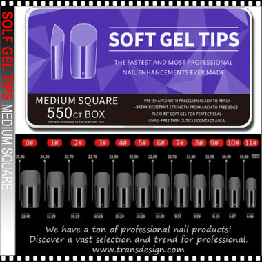 TIP SOFT GEL Medium Square, Clear, 550 Tips/Box #JJ-005 - TDI, Inc