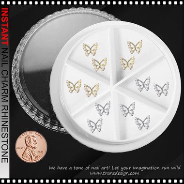 NAIL CHARM ALLOY & PEARL Gold & Silver Butterfly 12/Case - TDI, Inc