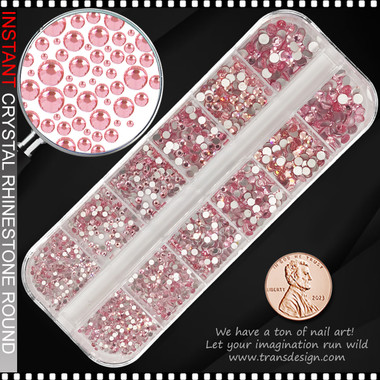 RHINESTONE CRYSTAL Round, Light Pink, 6 Assorted size 1440/Case - TDI, Inc