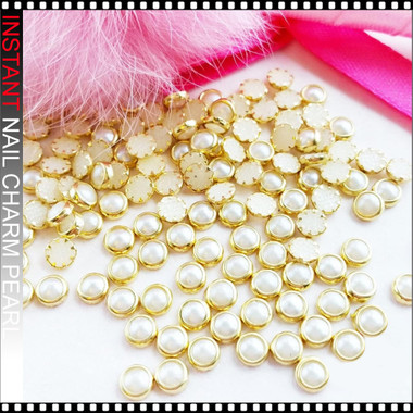 NAIL CHARM PEARL Beige Rivet Mini with Gold 100/Pack * - TDI, Inc