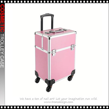 COSMETIC TROLLEY CASE with 4-Tier Trays & 4 Wheels & Secure Lock, Pink ...