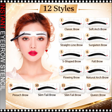 EYEBROW STENCIL Disposable Stencil Sticker, 12 Shapes, 100/Pack - TDI, Inc