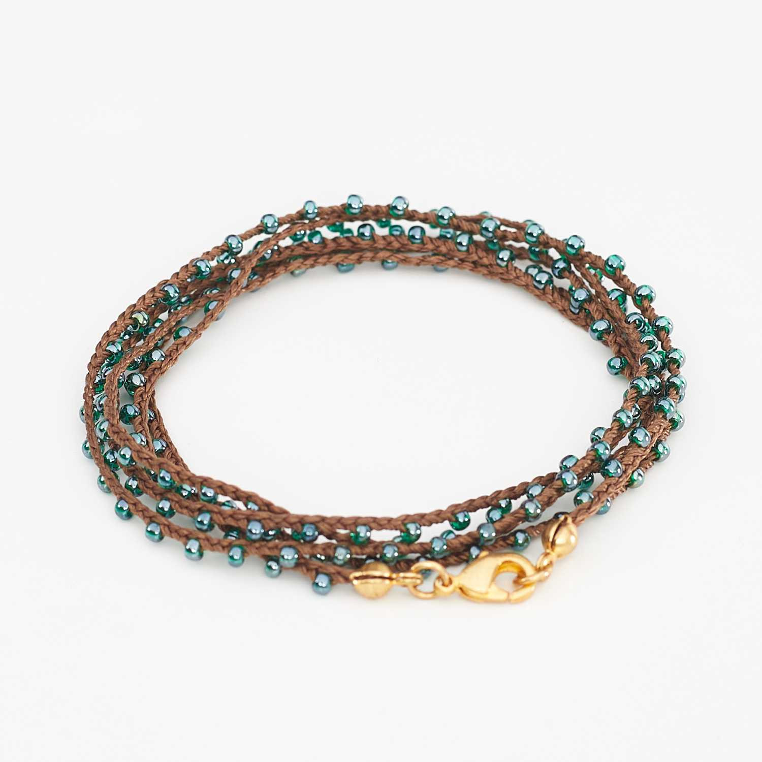 Braided Crochet Seed Bead Bohemian Necklace / Wrap Bracelet in Brown ...