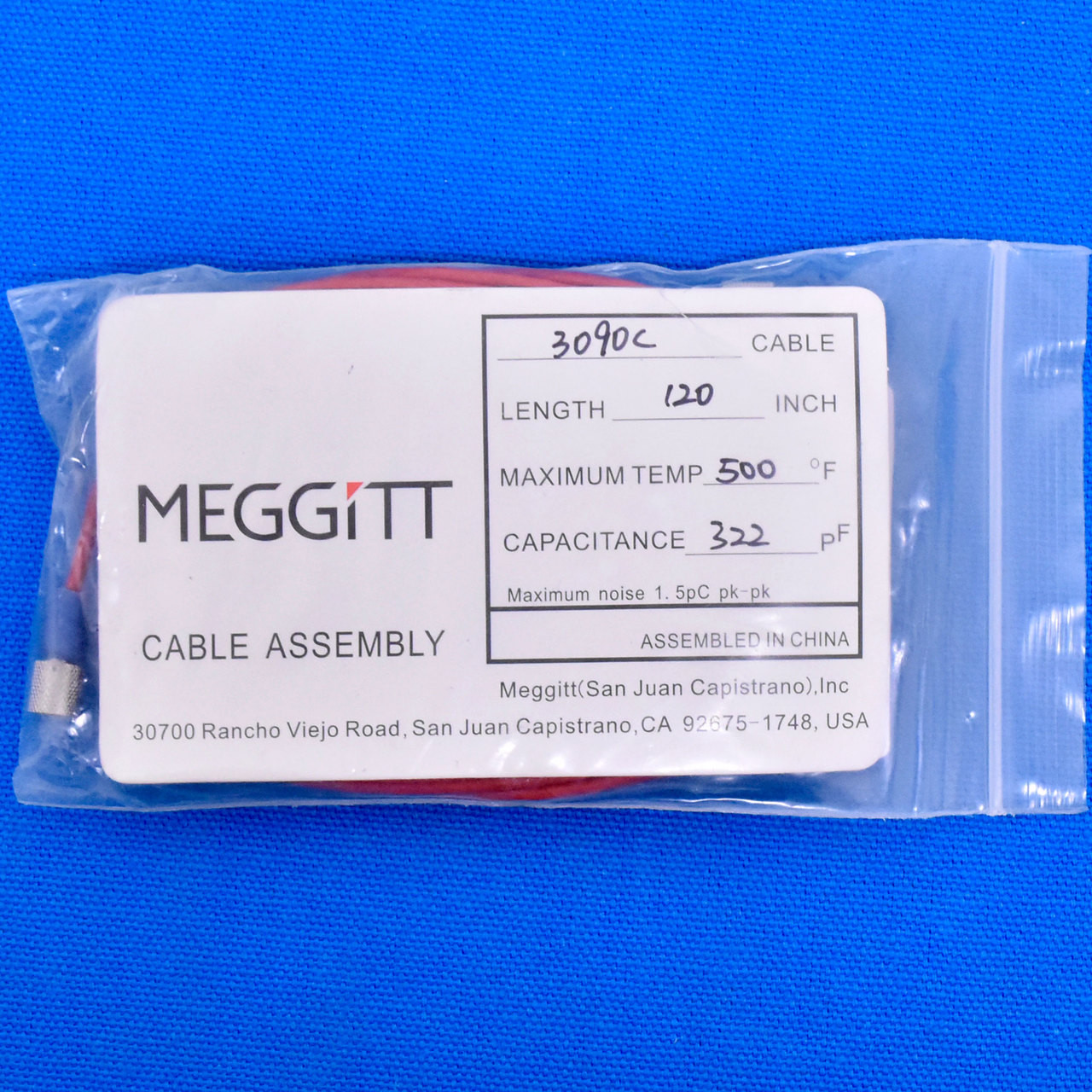 Meggitt Endevco 3090C-120, 120" 500˚F Cap. 322 pF Low Noise Coaxial ...