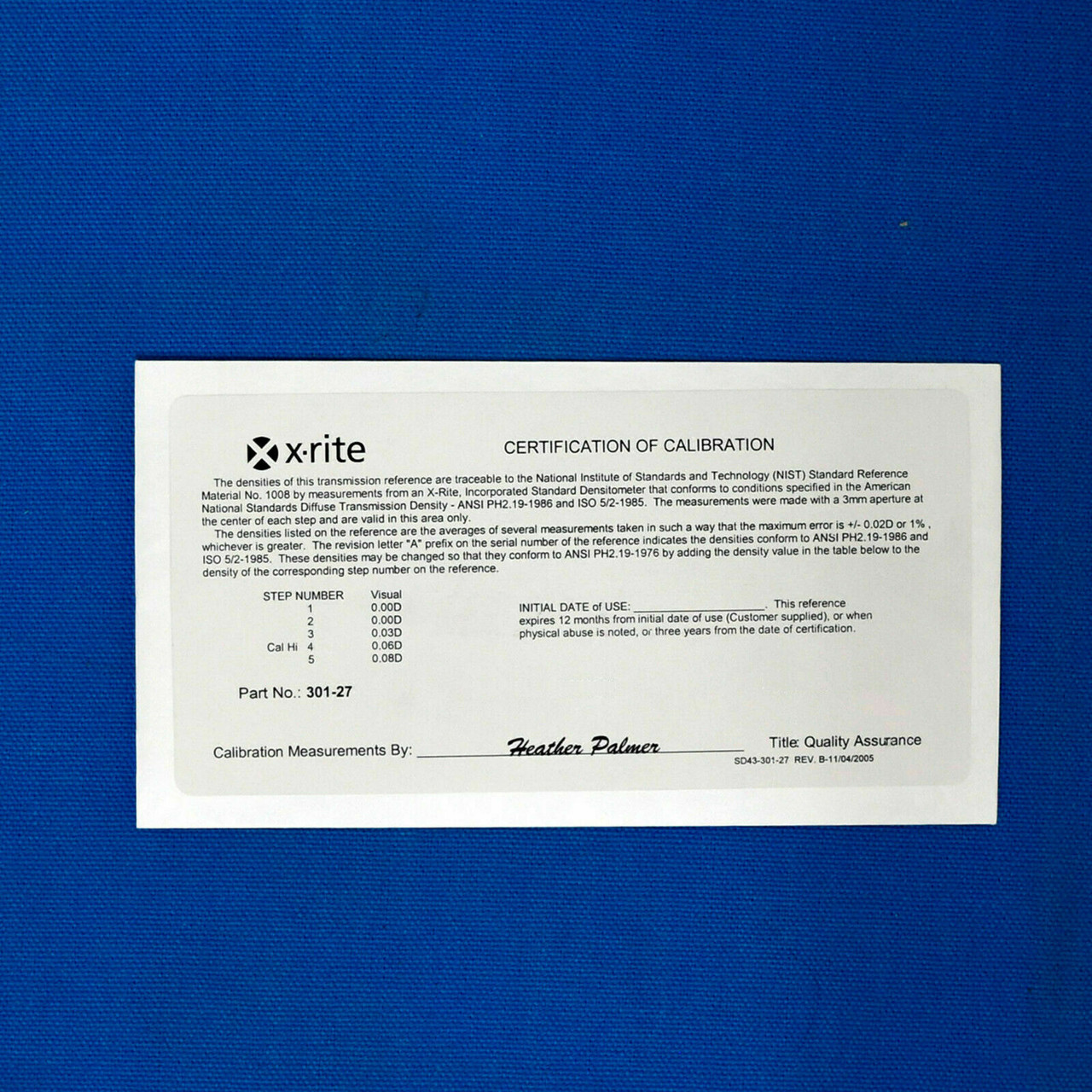 X-Rite 301-27 Transmission 5 Steps Calibration Strip 331 331C, 341 341C ...