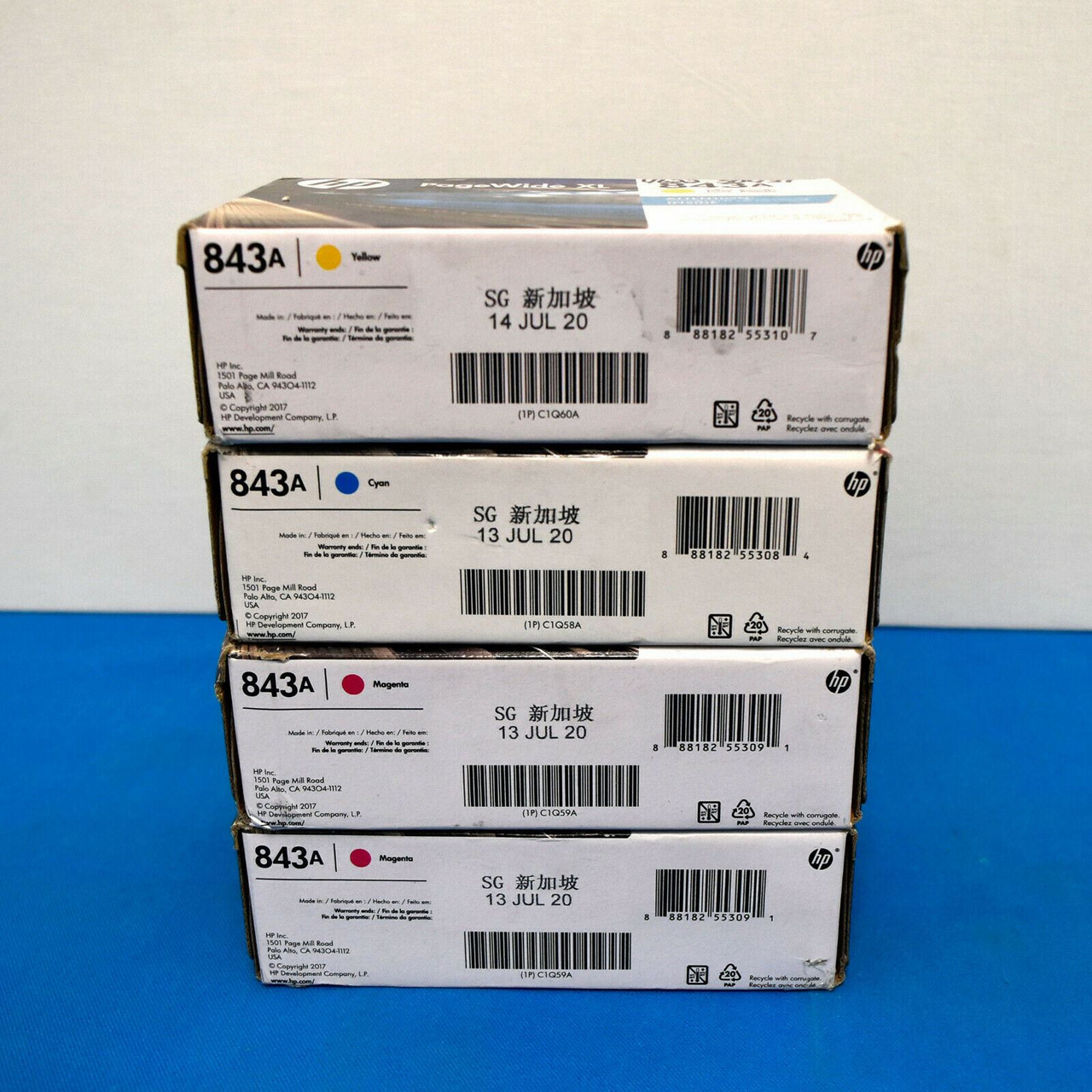 HP 843A 4/C CMMY C1Q57A C1Q58A (2x) C1Q59A 400ml Ink PageWide XL 4000 ...