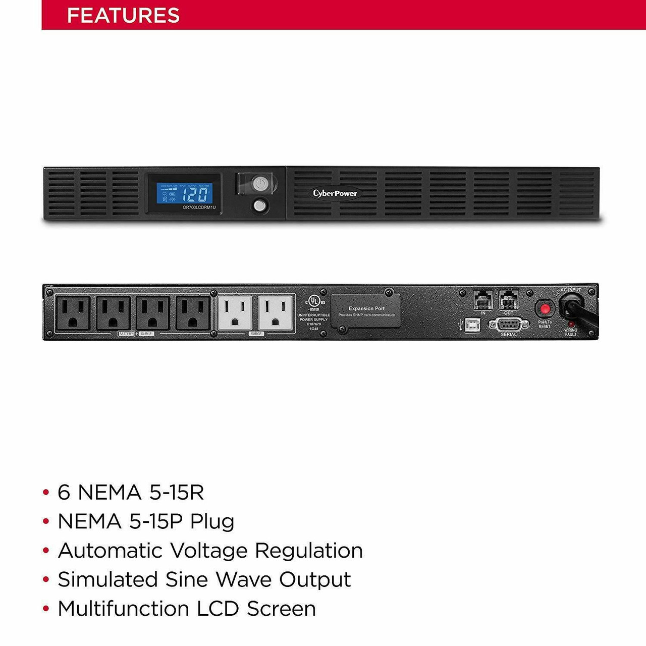 CyberPower OR700LCDRM1U Smart App Intelligent LCD 700VA 400W SNMP HTTP ...