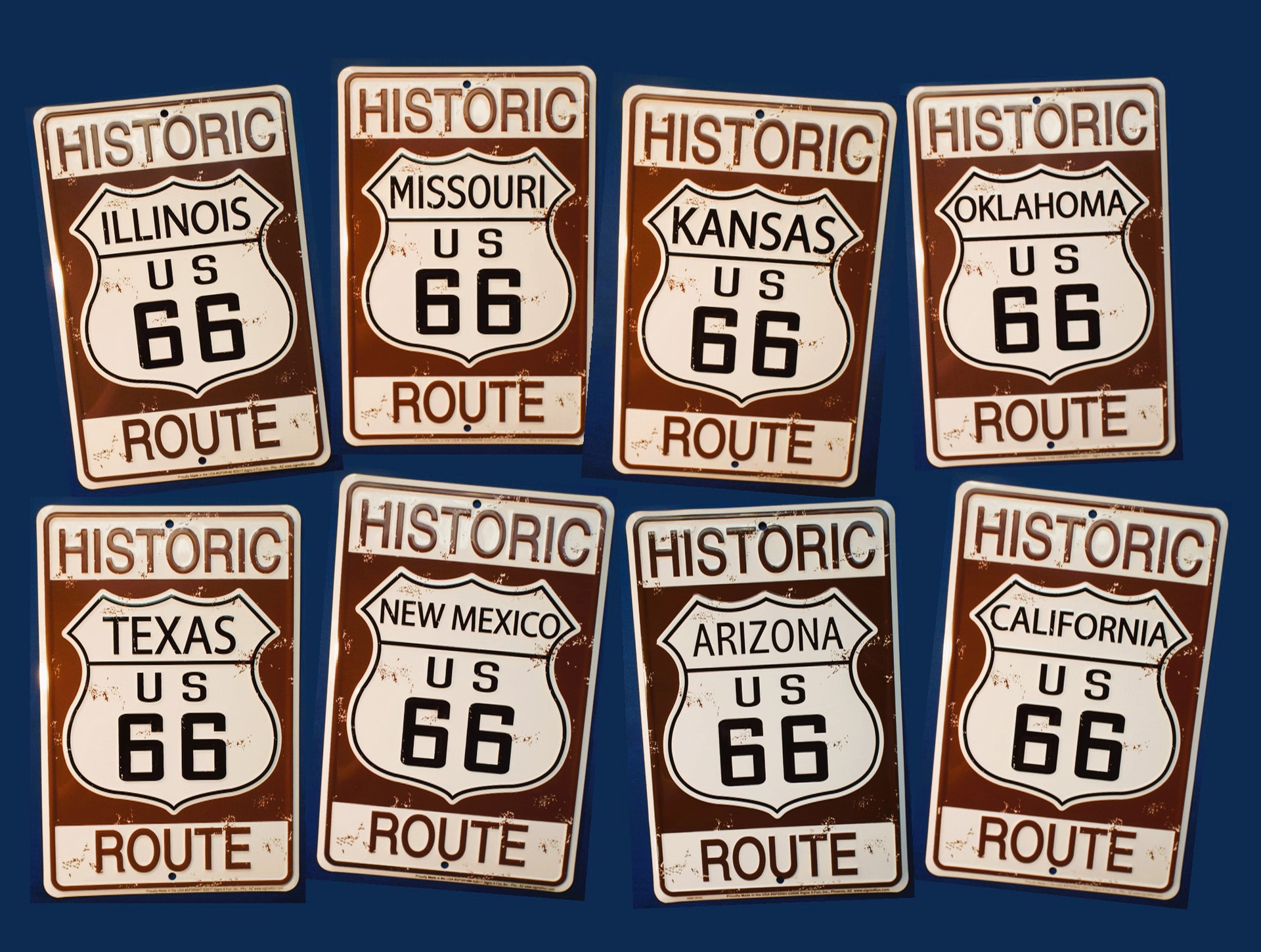 8 State Historic Route 66 Sign Set - The Original Route 66 Gift Shop