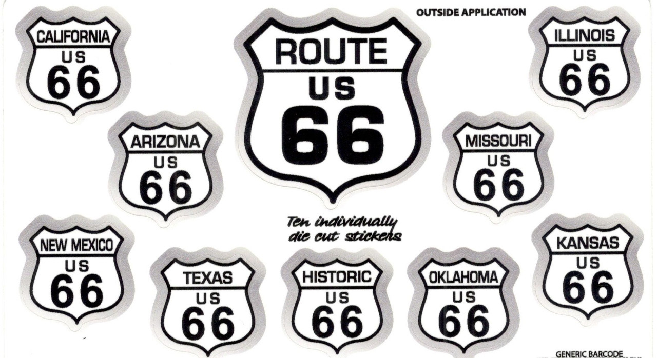 10 Route 66 Sticker Set in White - The Original Route 66 Gift Shop