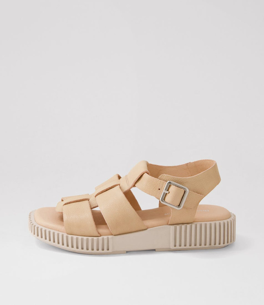Itala Camel Almond Tumble Leather Sandals - Django and Juliette