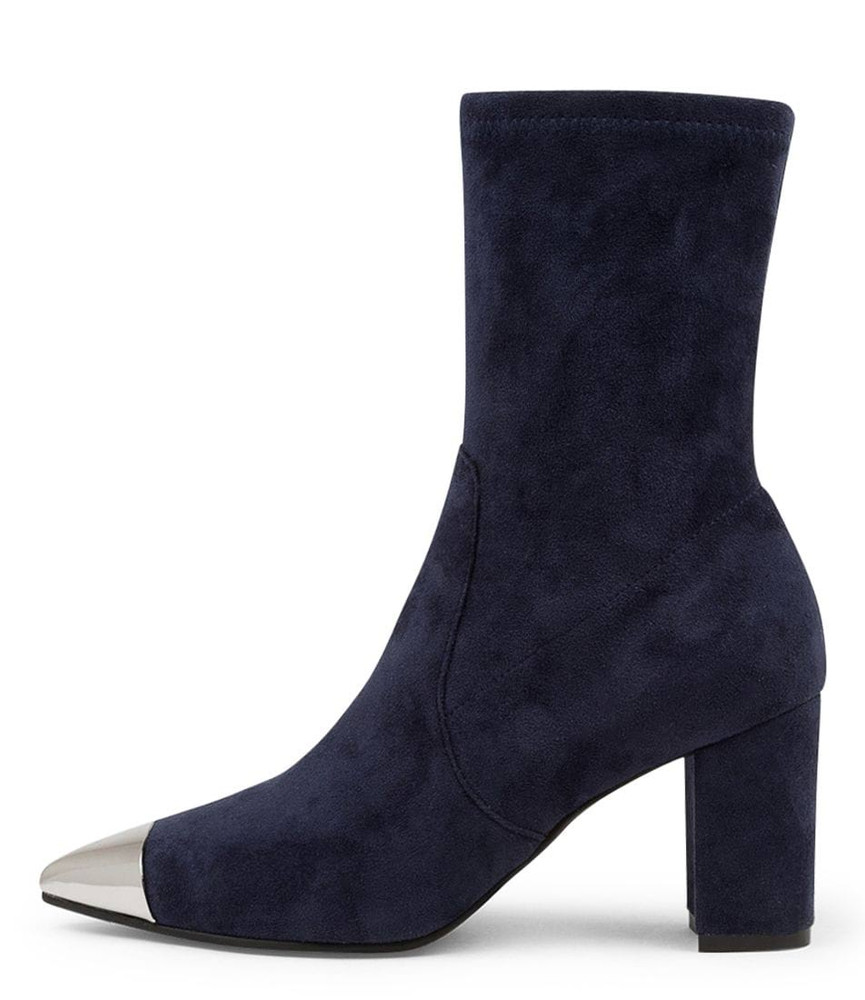 Niall Navy Microsuede Silver Toe Boots - Django and Juliette