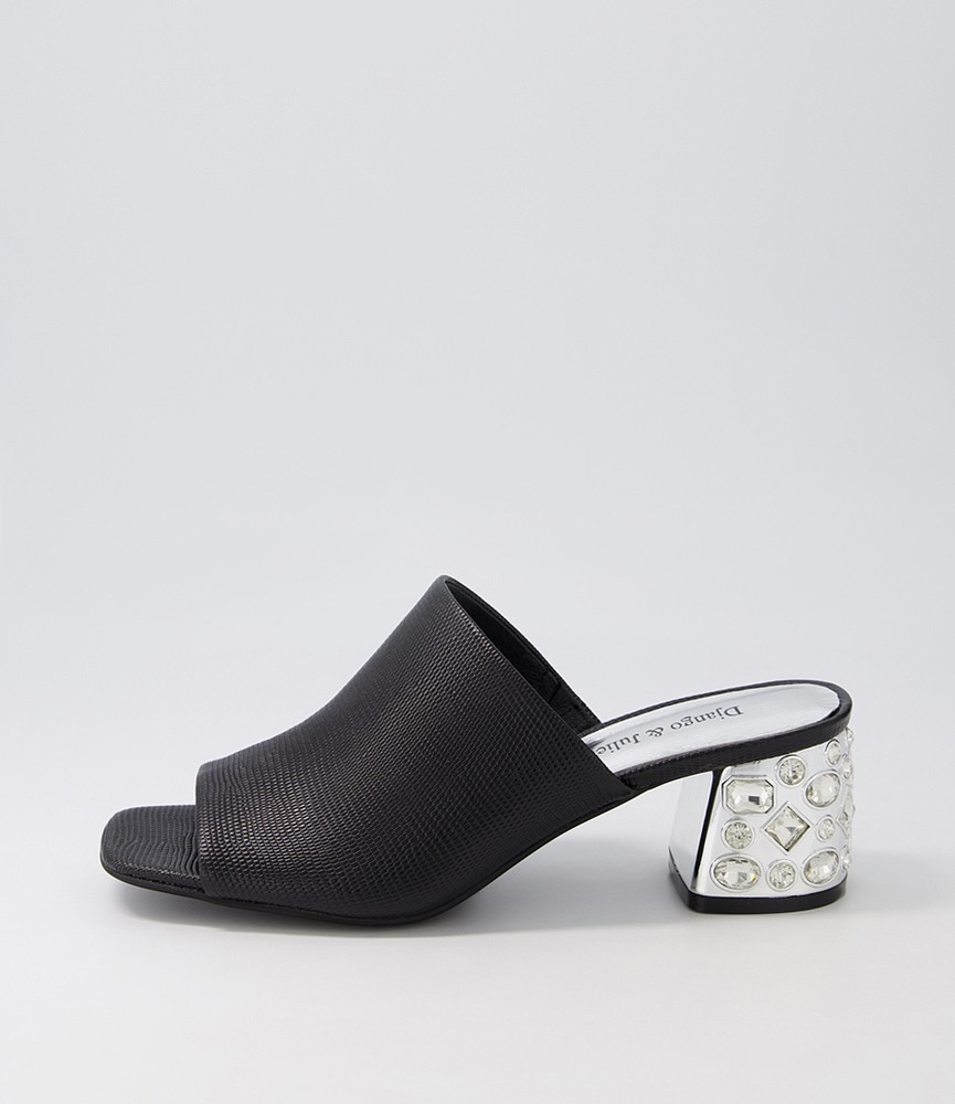Pansie Black Lizard Mules - Django and Juliette