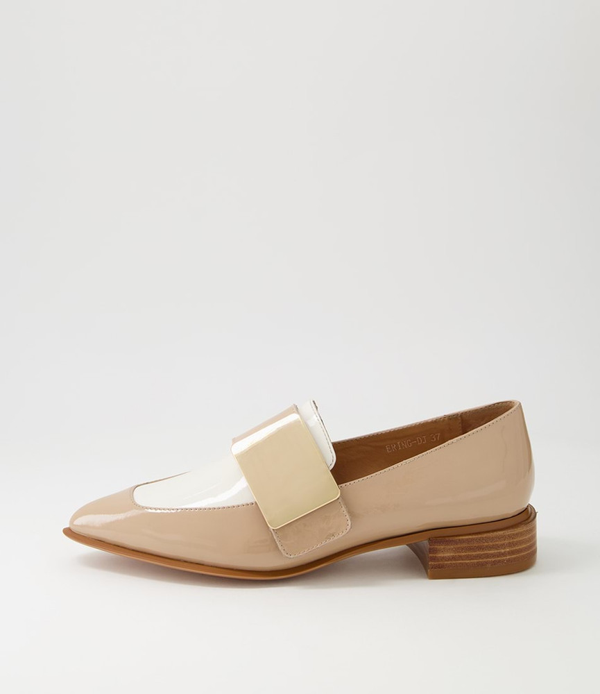Ering Camel Ivory Gold Patent Leather Loafers - Django and Juliette