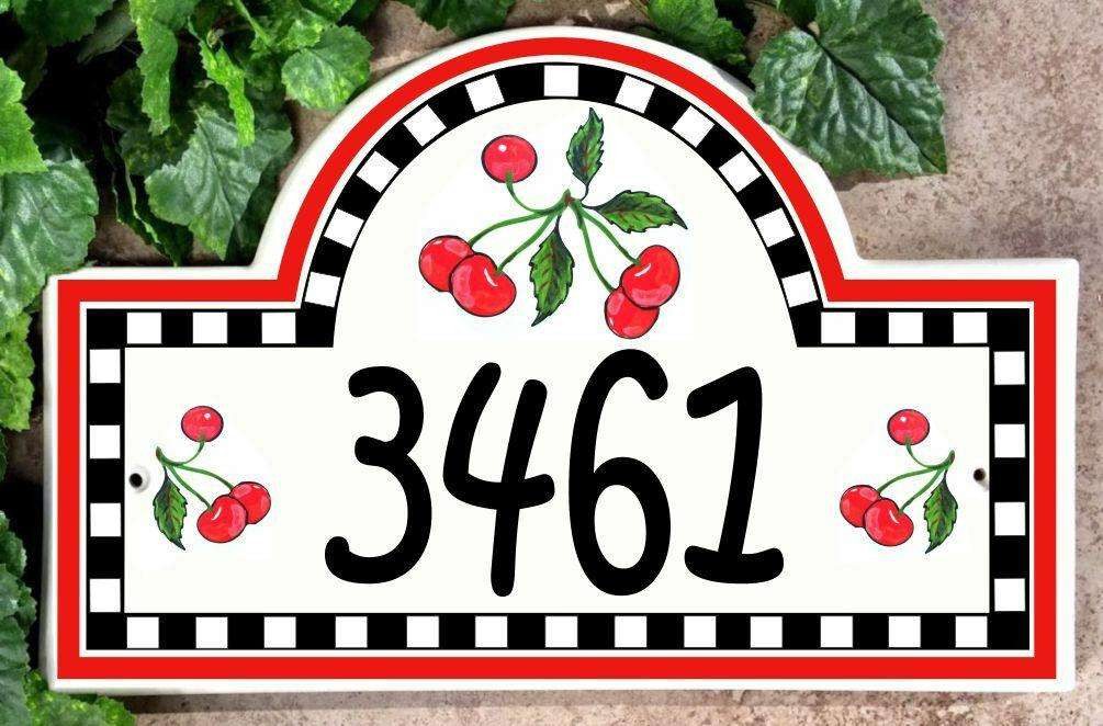 Cherry House Numbers Plaque - Decorative Cherries House Sign