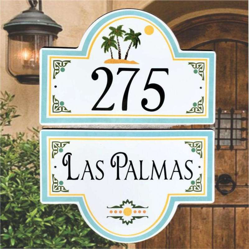 Palm Trees Beach Arched Address Sign Coastal House Plaque