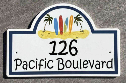 Surfboard House Number Address Plaque – Beach House Signs