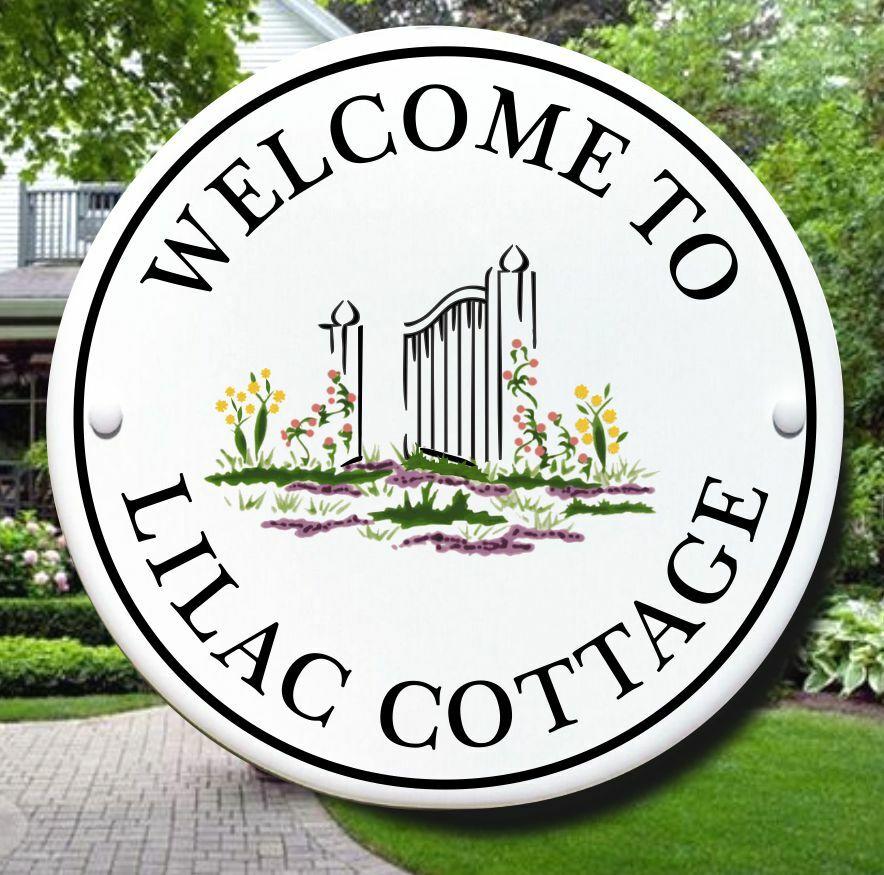 Cottage Gate Round Address and Family Name House Plaque