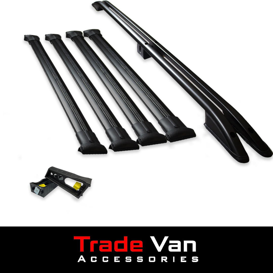 VW Transporter T7 SWB Roof Rail and 4 Cross Bar Rack Set Black with ...
