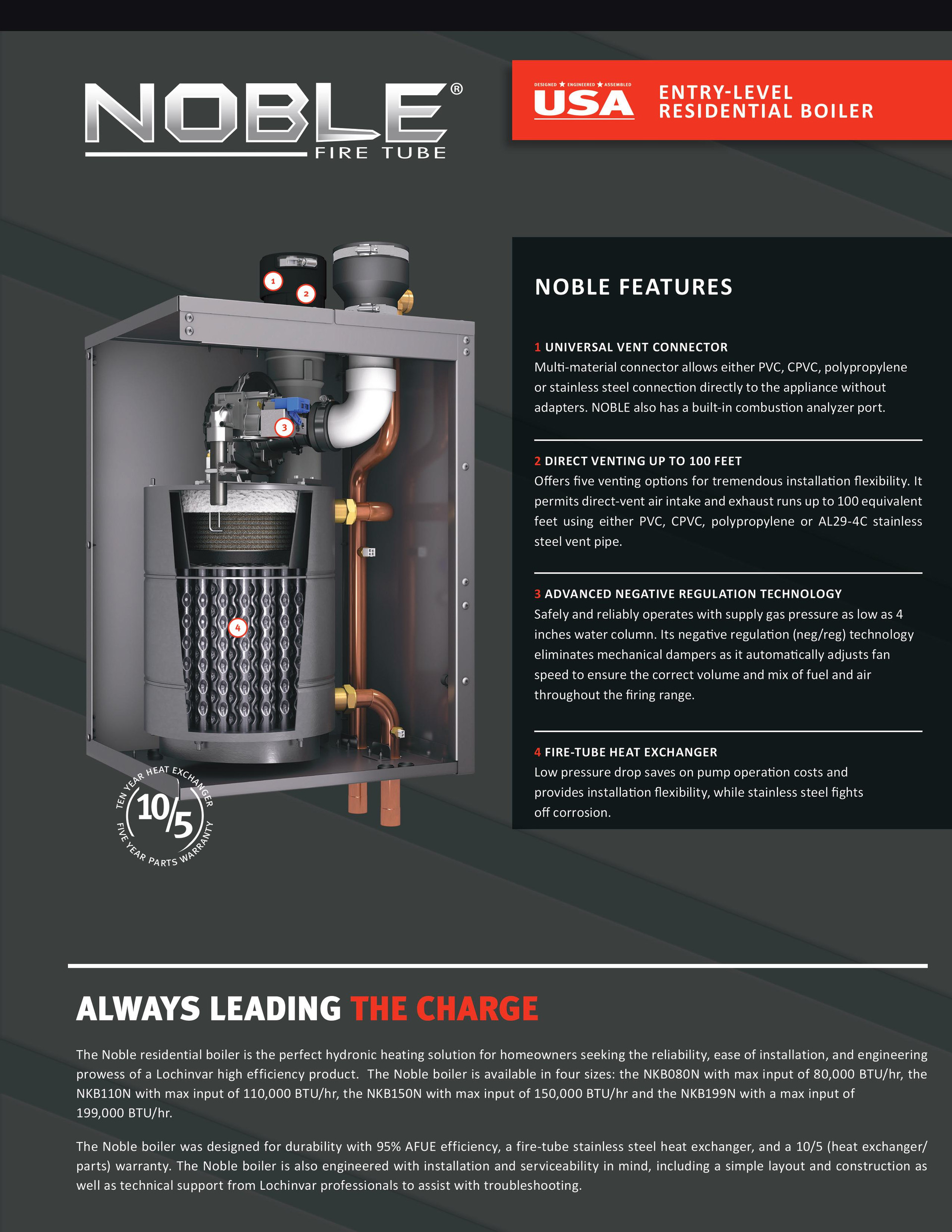199,000 BTU Noble Fire Tube High Efficiency Combi Boiler (NG) - NKC199N ...