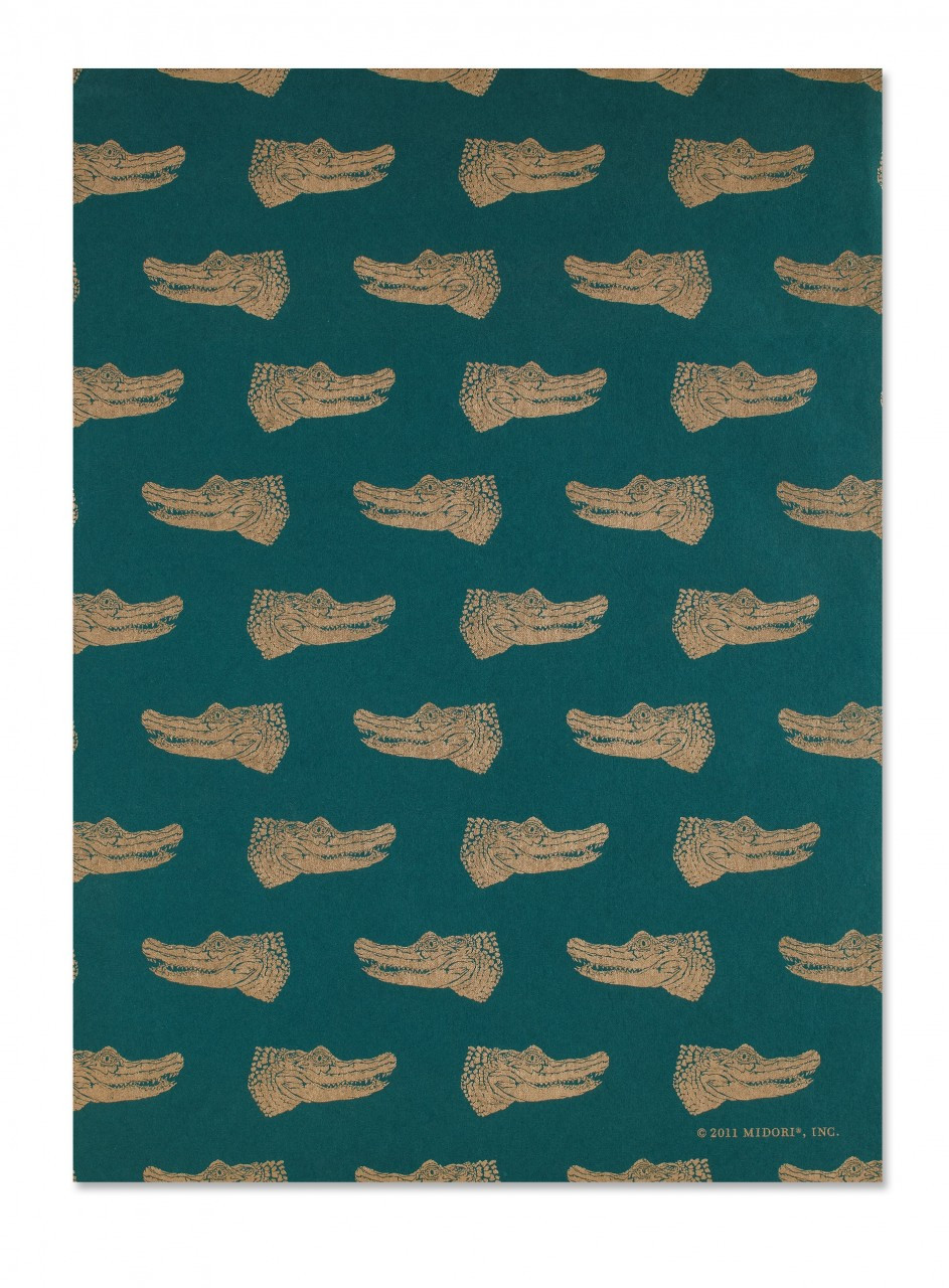 Gold Crocodiles on Green Gift Wrap - Handmade Wrapping paper