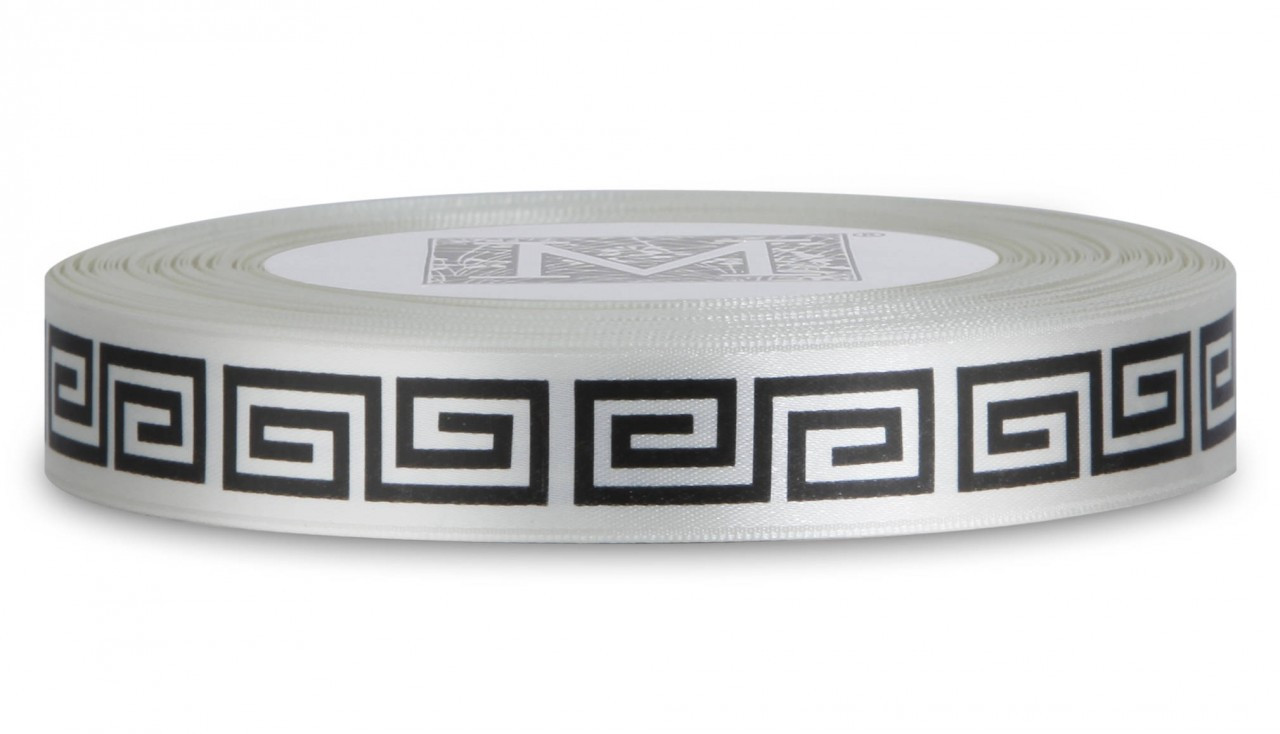 Greek Key Symbols on Double Faced Satin Ribbon / Printed Ribbon