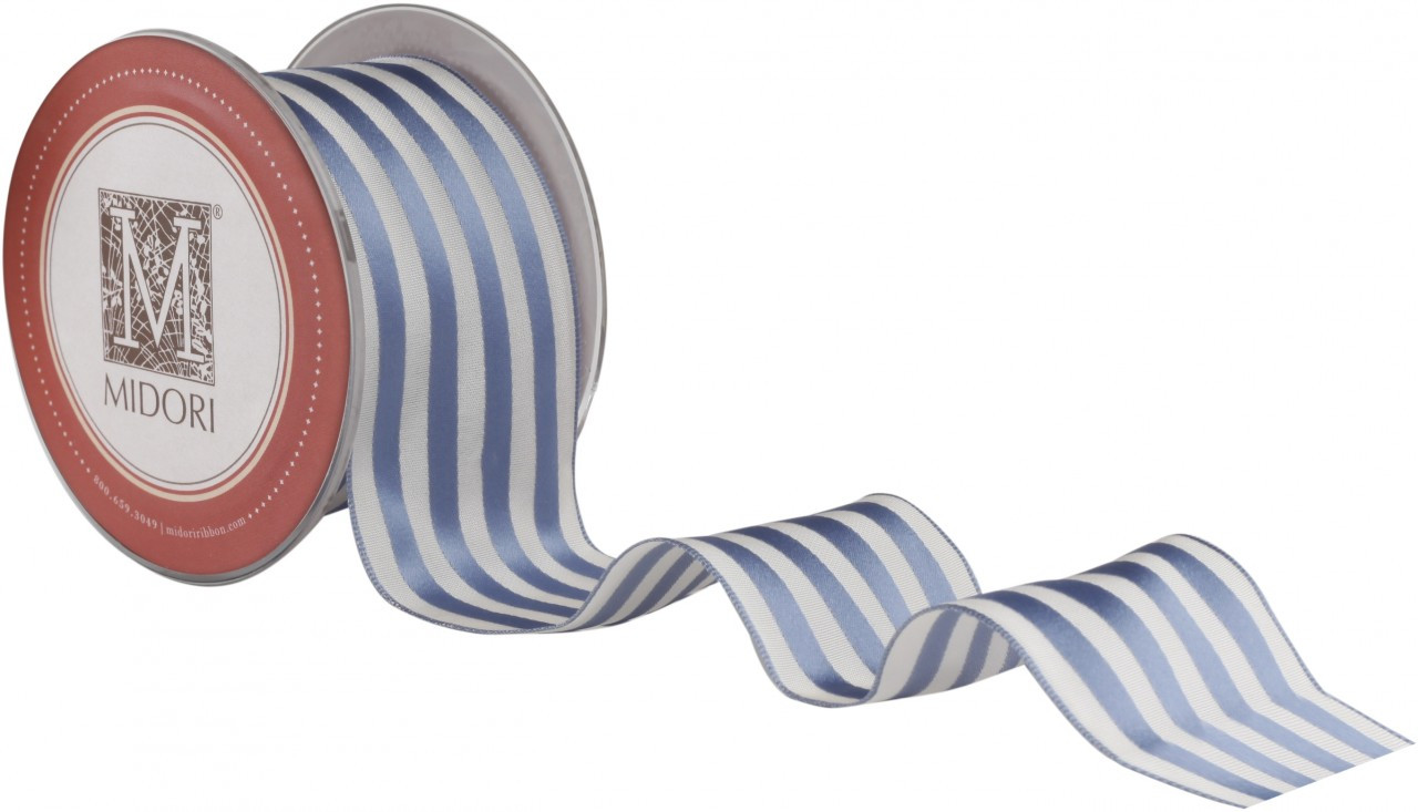 Ascot Ribbon - Cornflower/Cream / Blue and Cream Striped Ribbon