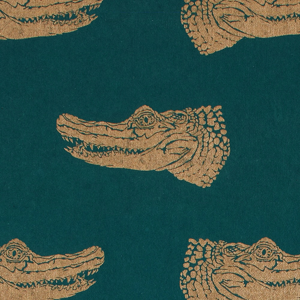 Gold Crocodiles on Green Gift Wrap - Handmade Wrapping paper