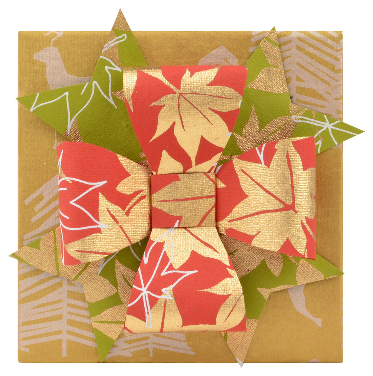 Paper Double Bow Rose Topper | Red Green Paper Gift Topper