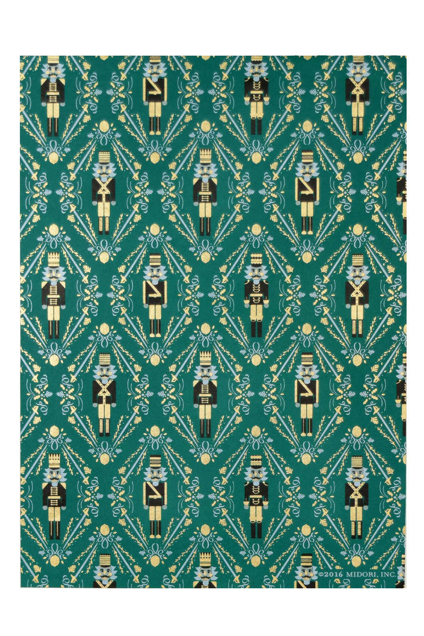 Holiday Gift Wrap Nutcracker - Green Metallic Holiday Wrapping Paper