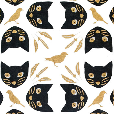 Kitty white Gift Wrap Metallic Black Meow Meow