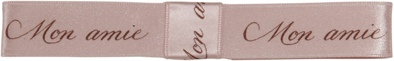 Brown Mon Amie Saying on Pink Ribbon, Printed Satin Ribbon