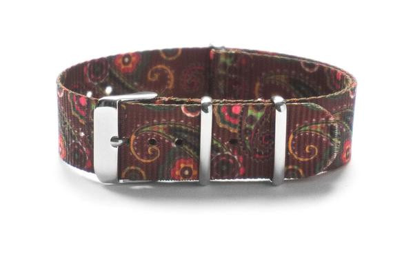 Brown Paisley Nylon Watch Strap for Stylish Timekeeping