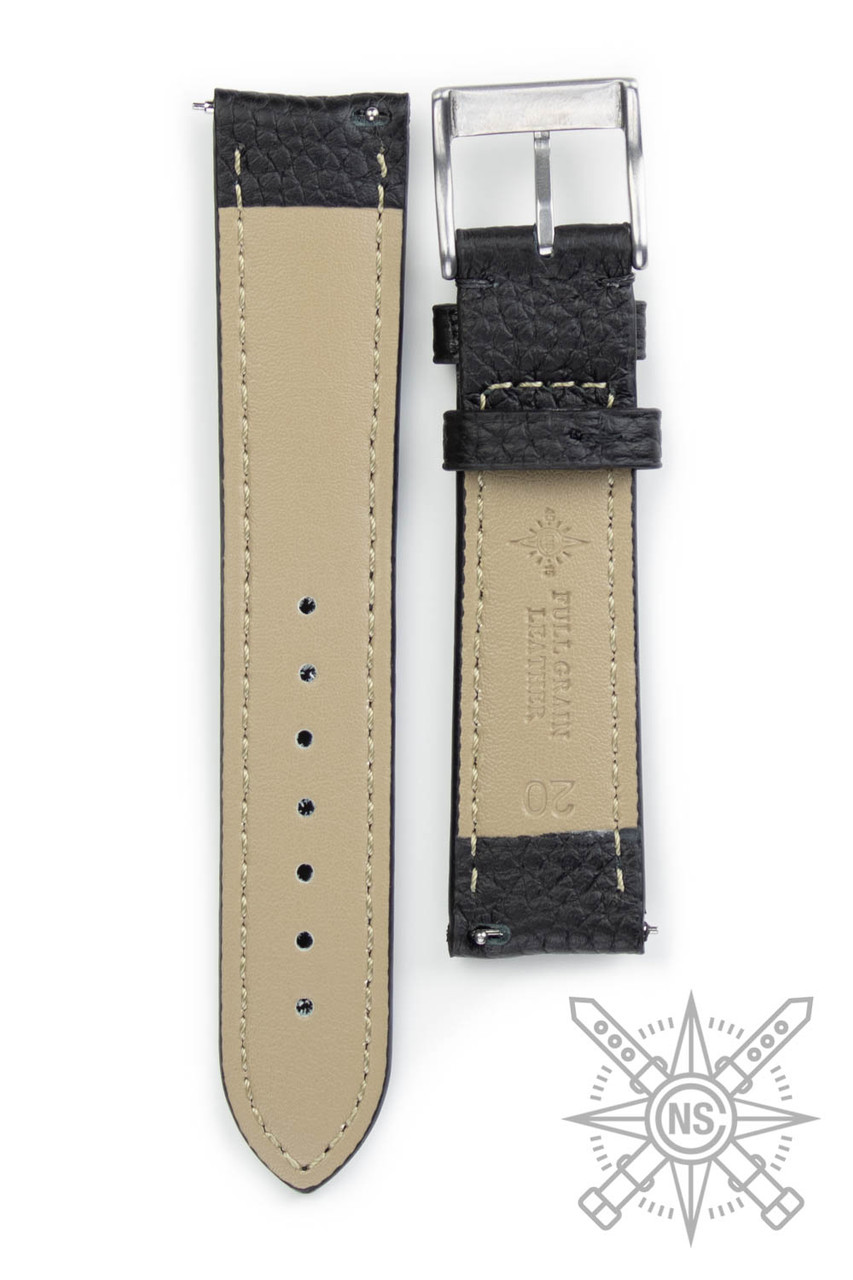 Pebble Black Leather Watch Band – Padded Classic Strap