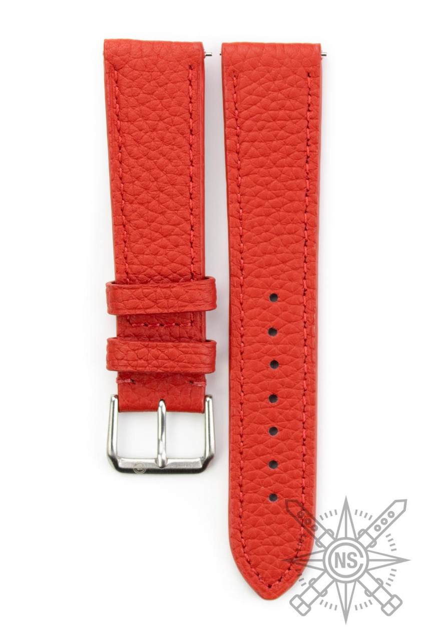 Red Leather Watch Band – Classic Pebble Strap