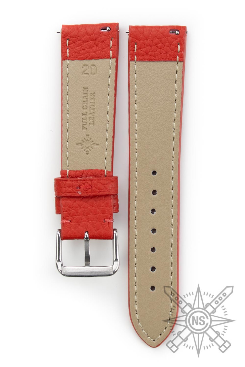 Red Leather Watch Band – Classic Pebble Strap