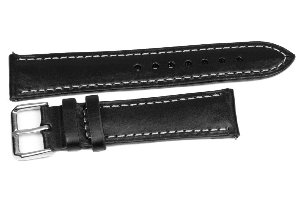 Classic Black Leather Watch Band with White Stitching – Sharp Contrast ...