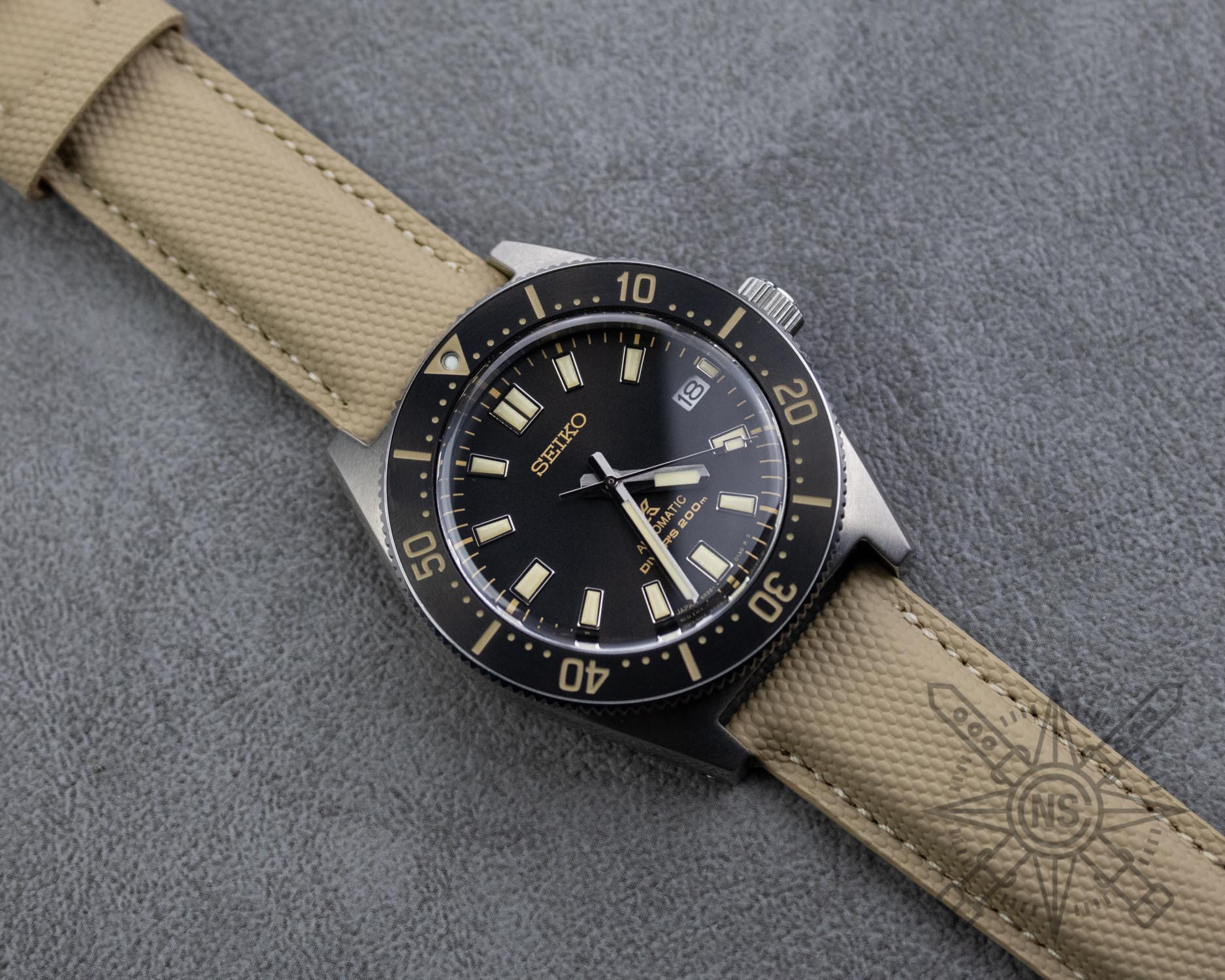 Premium Sailcloth Watch Strap- Black with Khaki Stitch