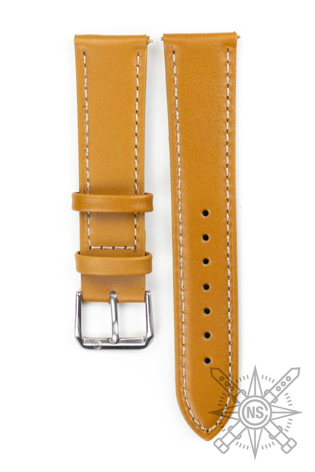 Classic Tanned Leather Watch Band with White Stitching – Timeless Style