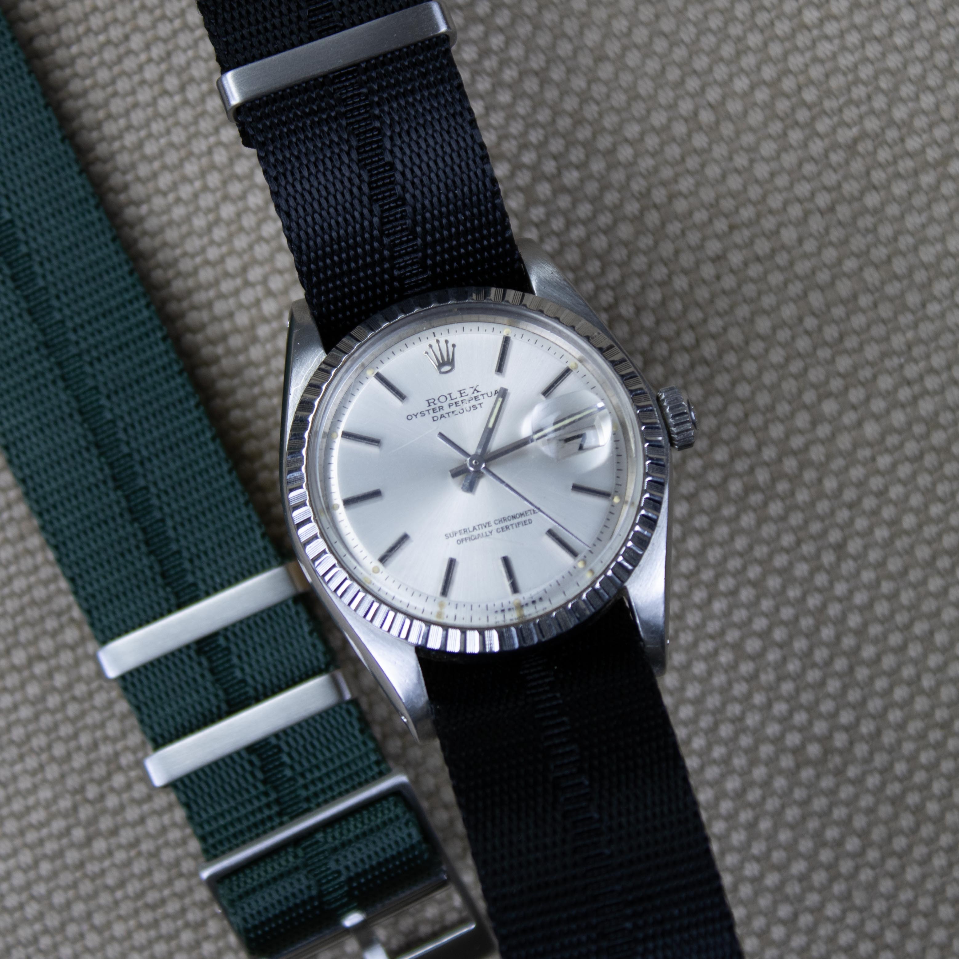 The solid Black Ridge Adjustable watch strap on a Rolex Datejust - CNS ...