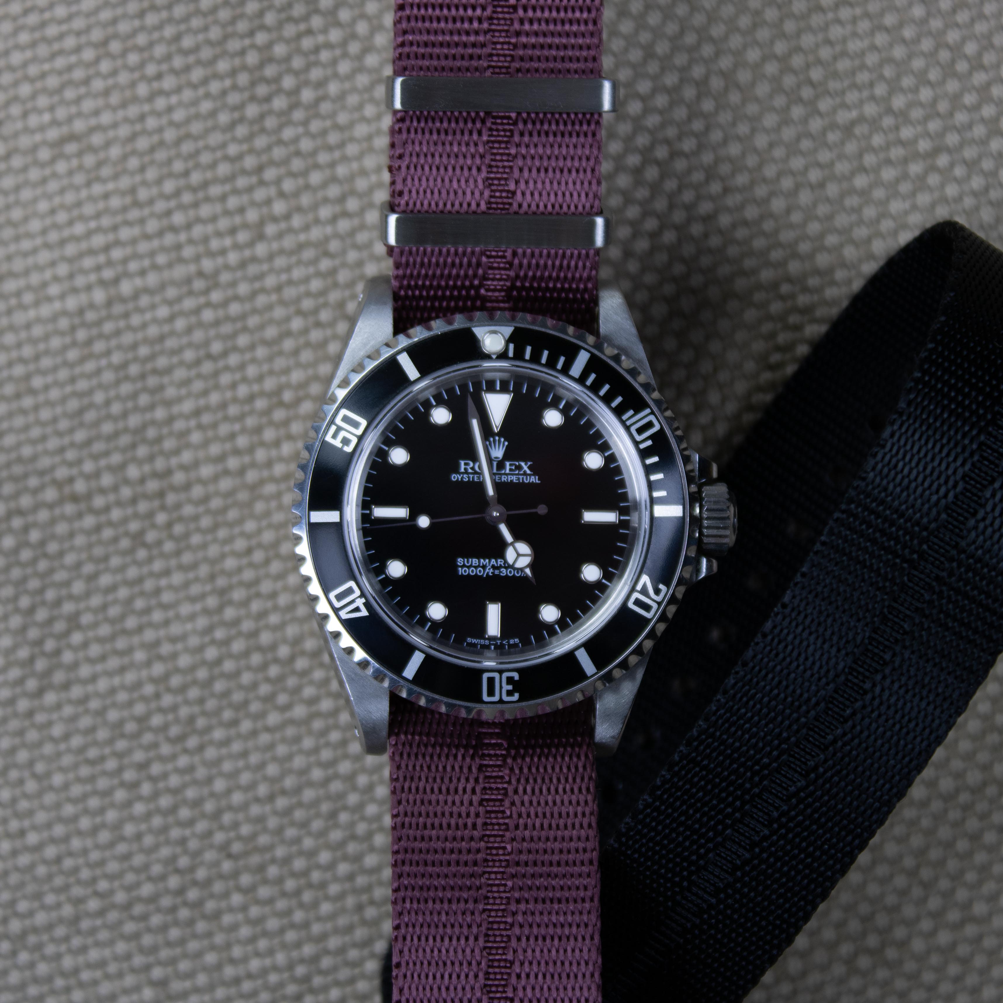 The Adjustable watch strap in Burgundy on a Rolex Submariner - CNS ...