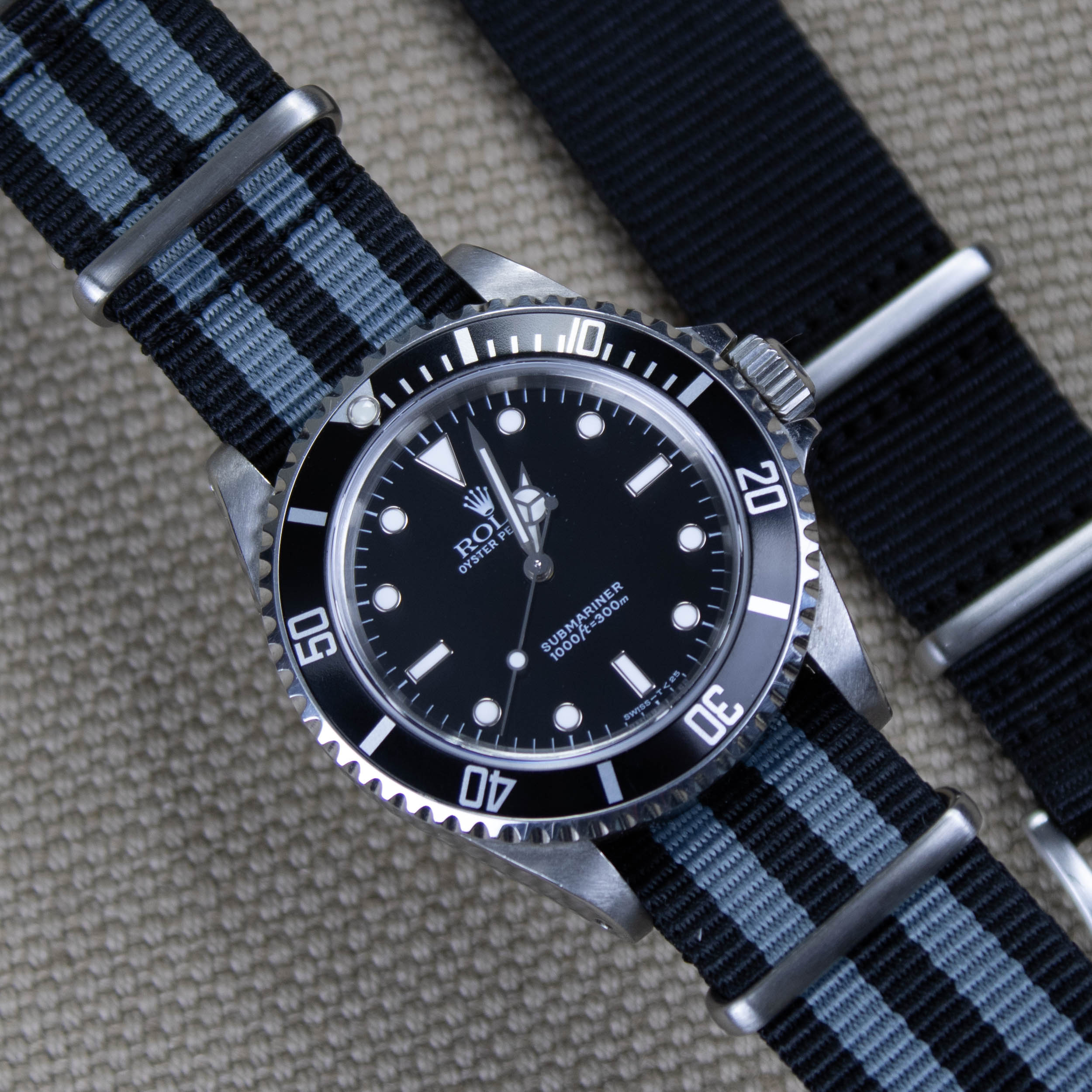 Rolex Submariner on a James Bond nylon watch strap - CNS Watch Bands