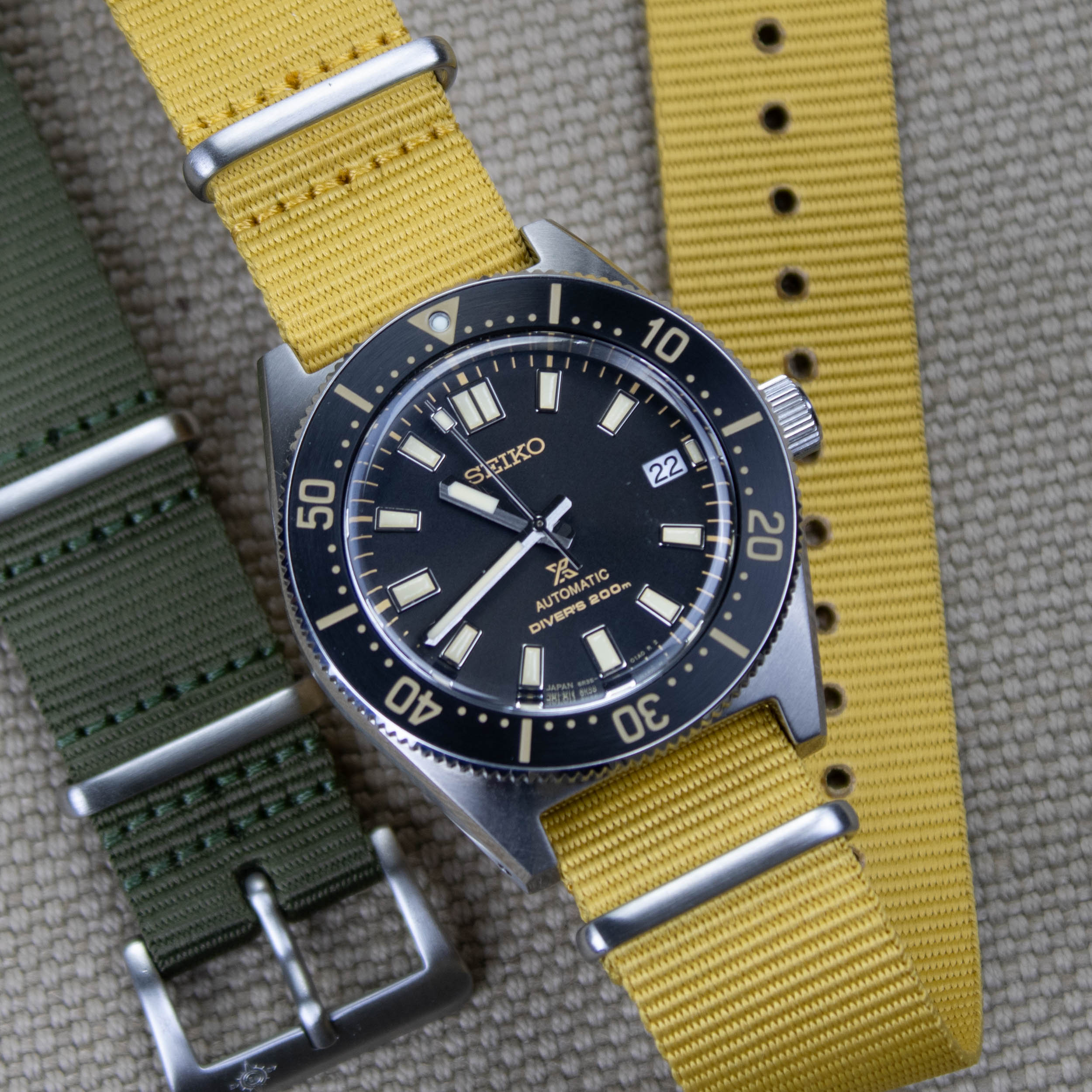 The iconic mustard yellow nylon watch strap on a Seiko dive watch - CNS ...
