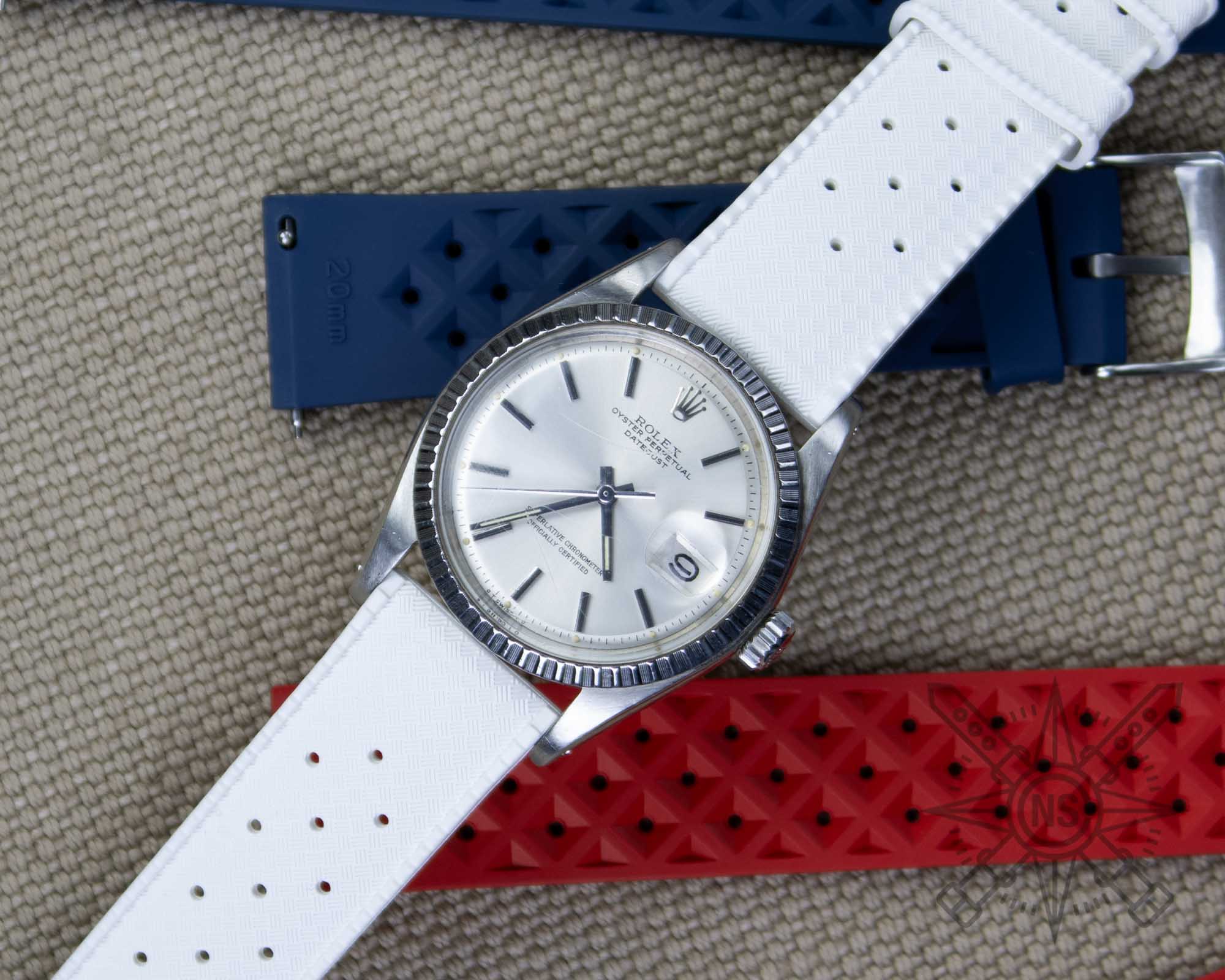 Rolex Datejust paired with a white vintage tropical style rubber watch ...