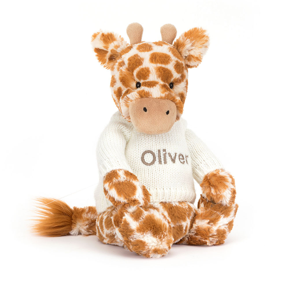 Bashful Giraffe with Personalised Cream Jumper - Official Jellycat