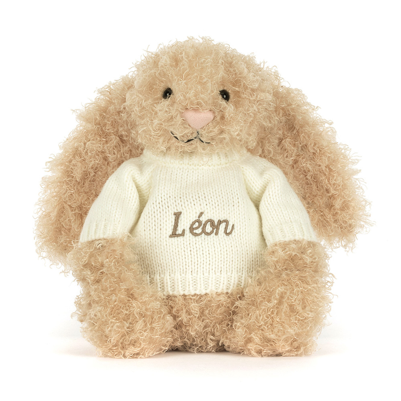 Bashful Luxe Bunny Curly with Personalised Cream Jumper - Official Jellycat